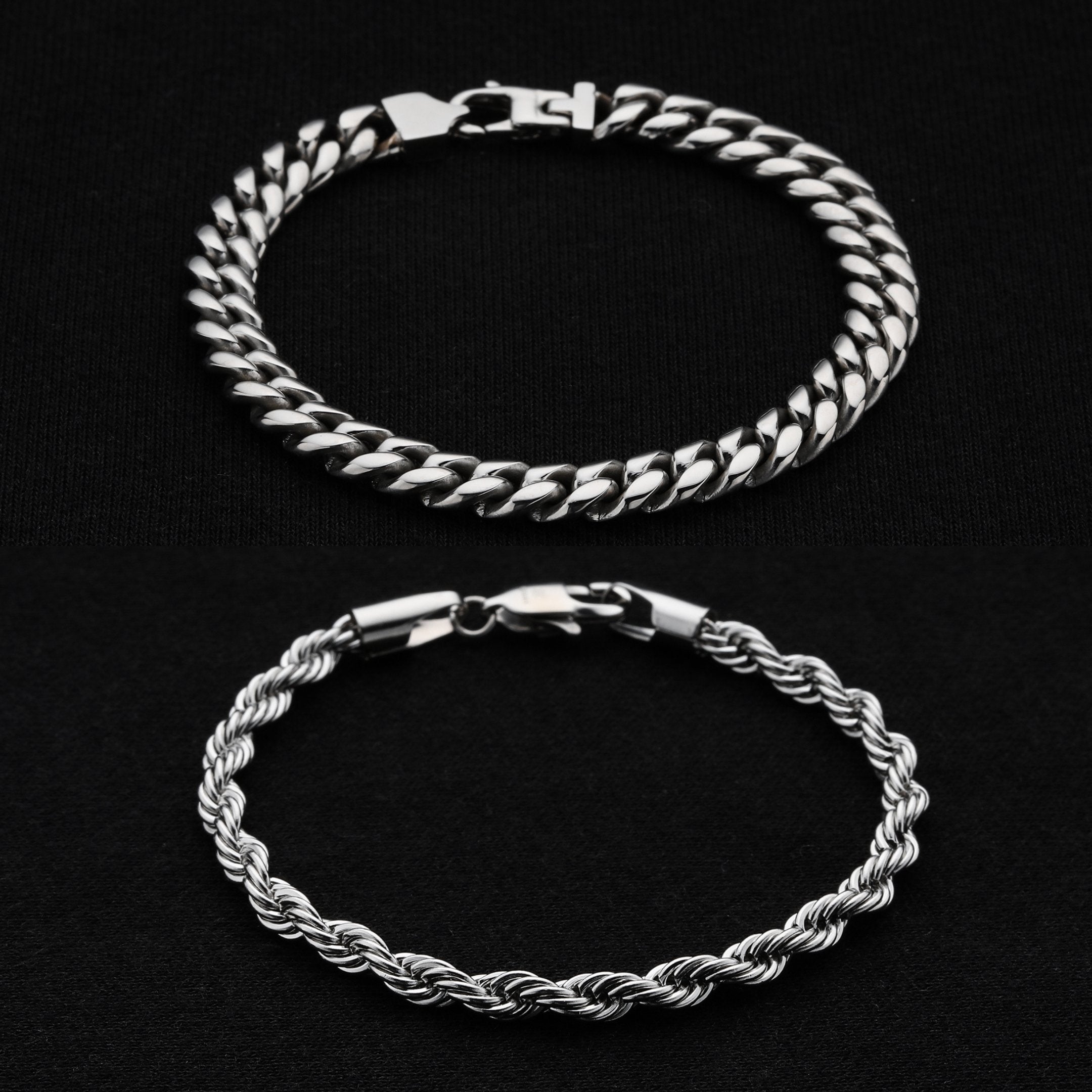 Cuban 8mm + Rope 5mm Bracelet Stack - Silver RG321+RG323 – rgmntco