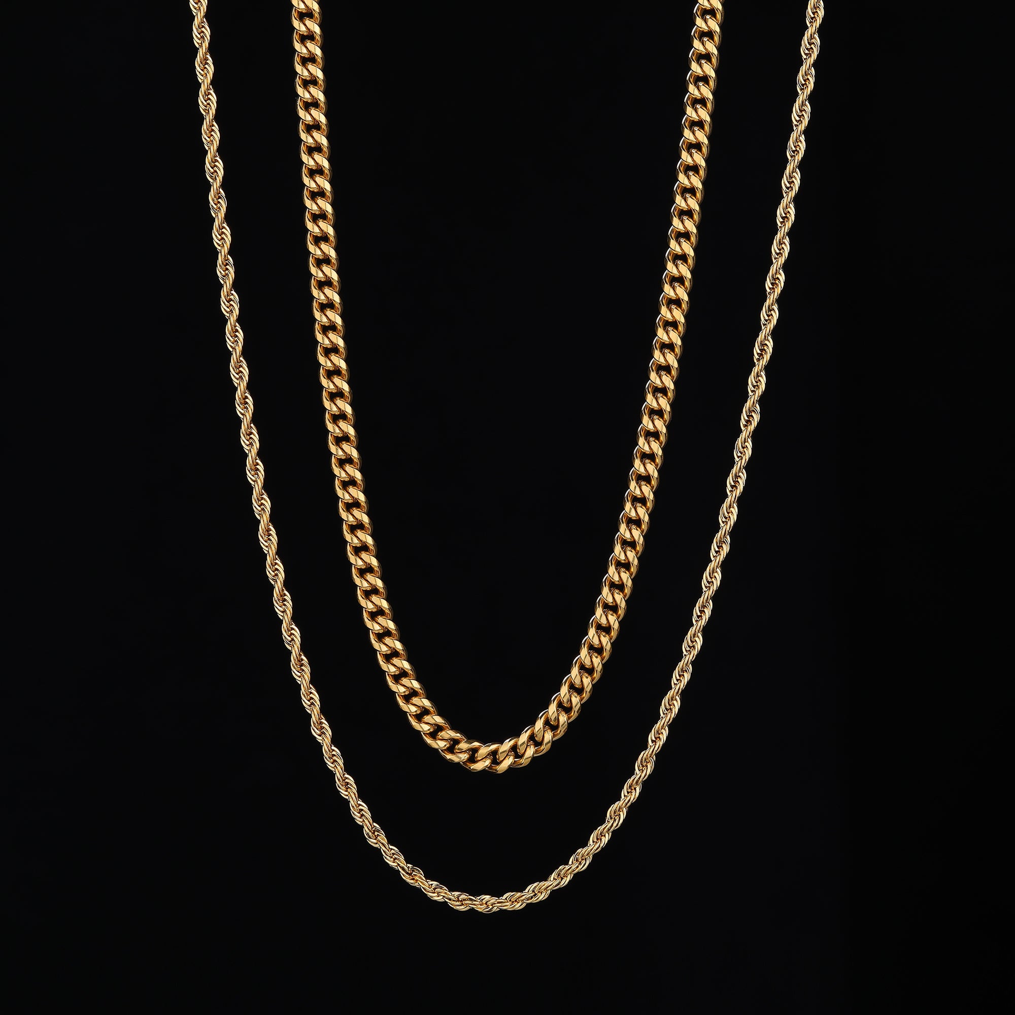 Cuban Link+ Rope Chain Stack - Gold RG131+RG122