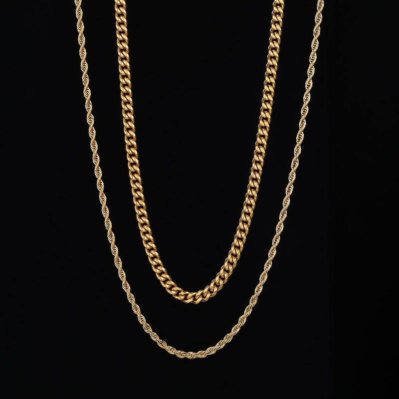 Cuban Link+ Rope Chain Stack - Gold RG131+RG122