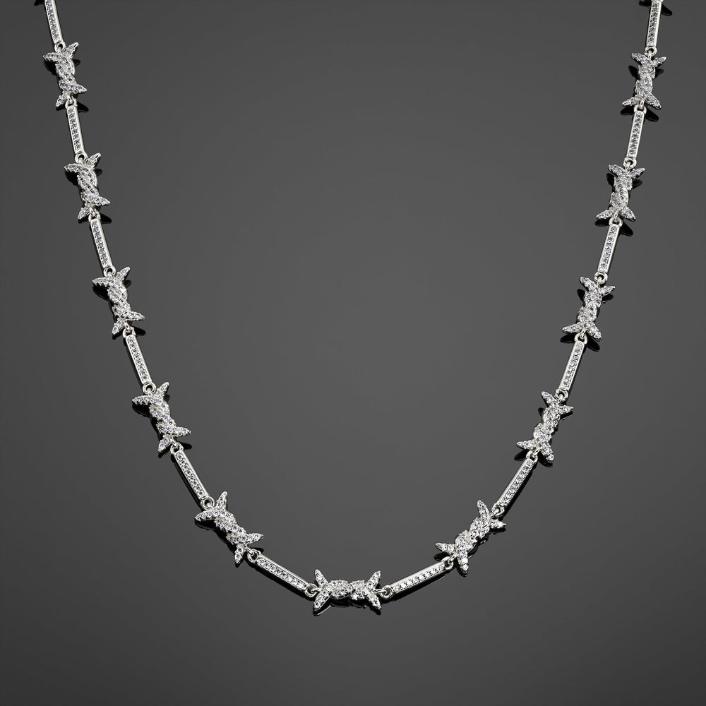 Iced Barbed Wire Necklace - Silver RG127S